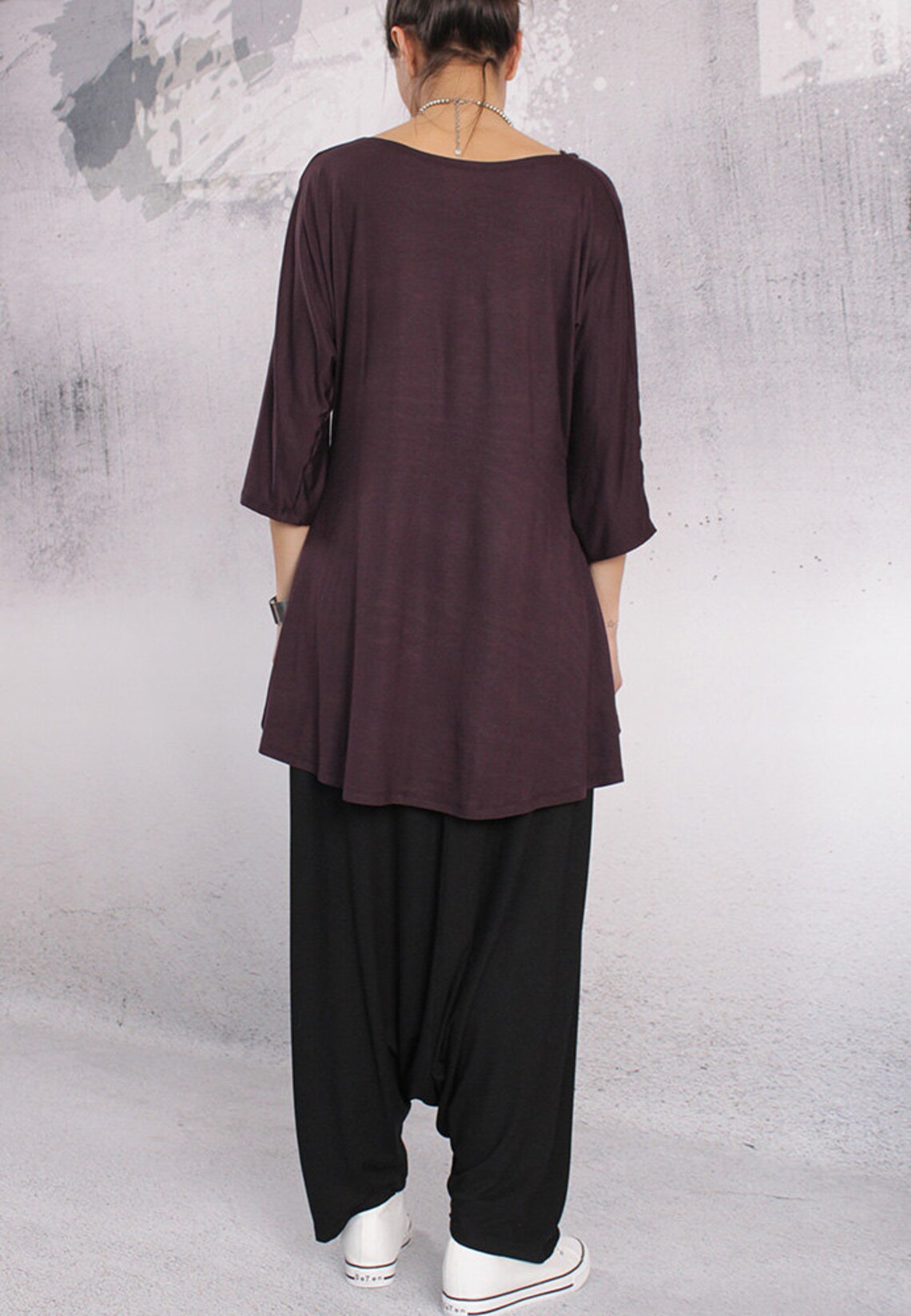 Tunic, Red Wine Top, Loose Blouse, Asymmetric Greek Neckline, Loose ...