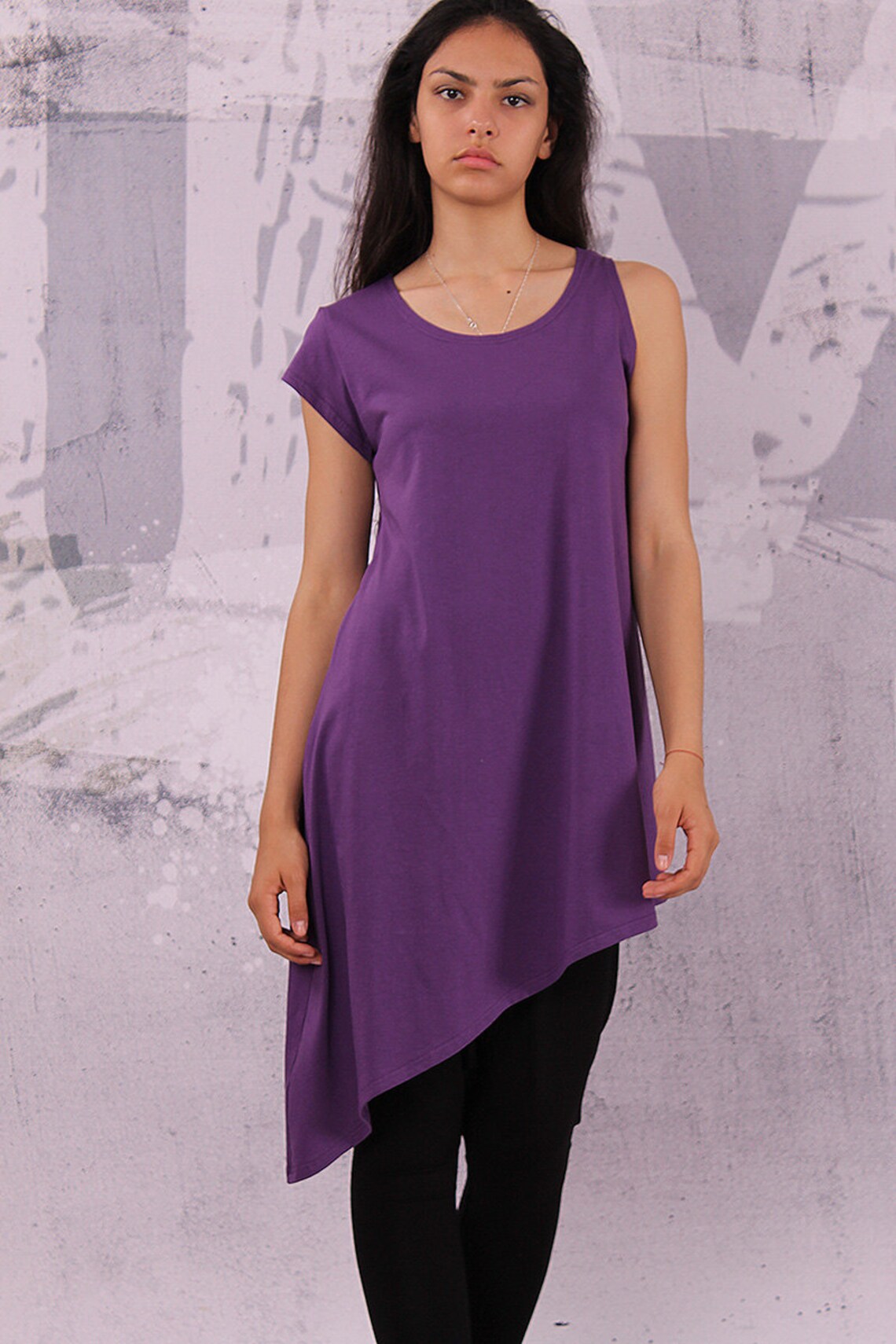 Top Asymmetrical Purple Tunic Top With One Short Sleeve - Etsy