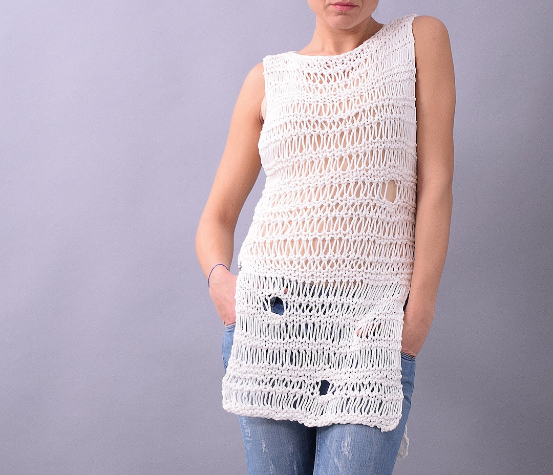 Hand Knit Topsleeveless Top Hand Knit Mesh Top Knit - Etsy Australia