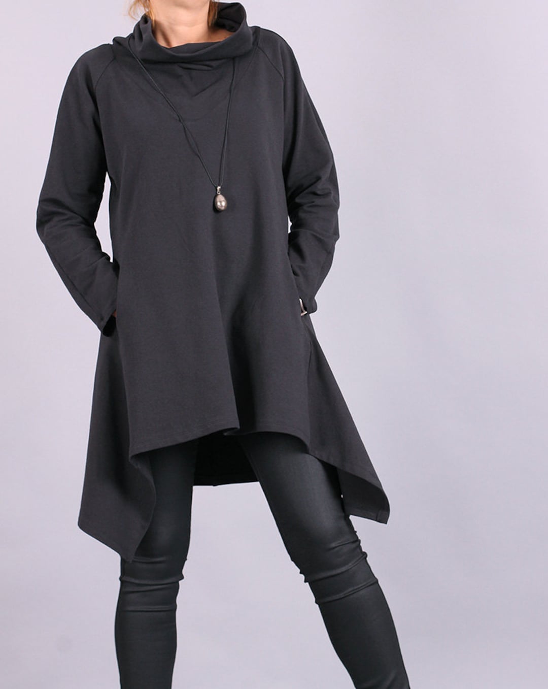 Tunic, Gray Asymmetric Sweater, Long Tunic, Autumn Tunic With Raglan ...