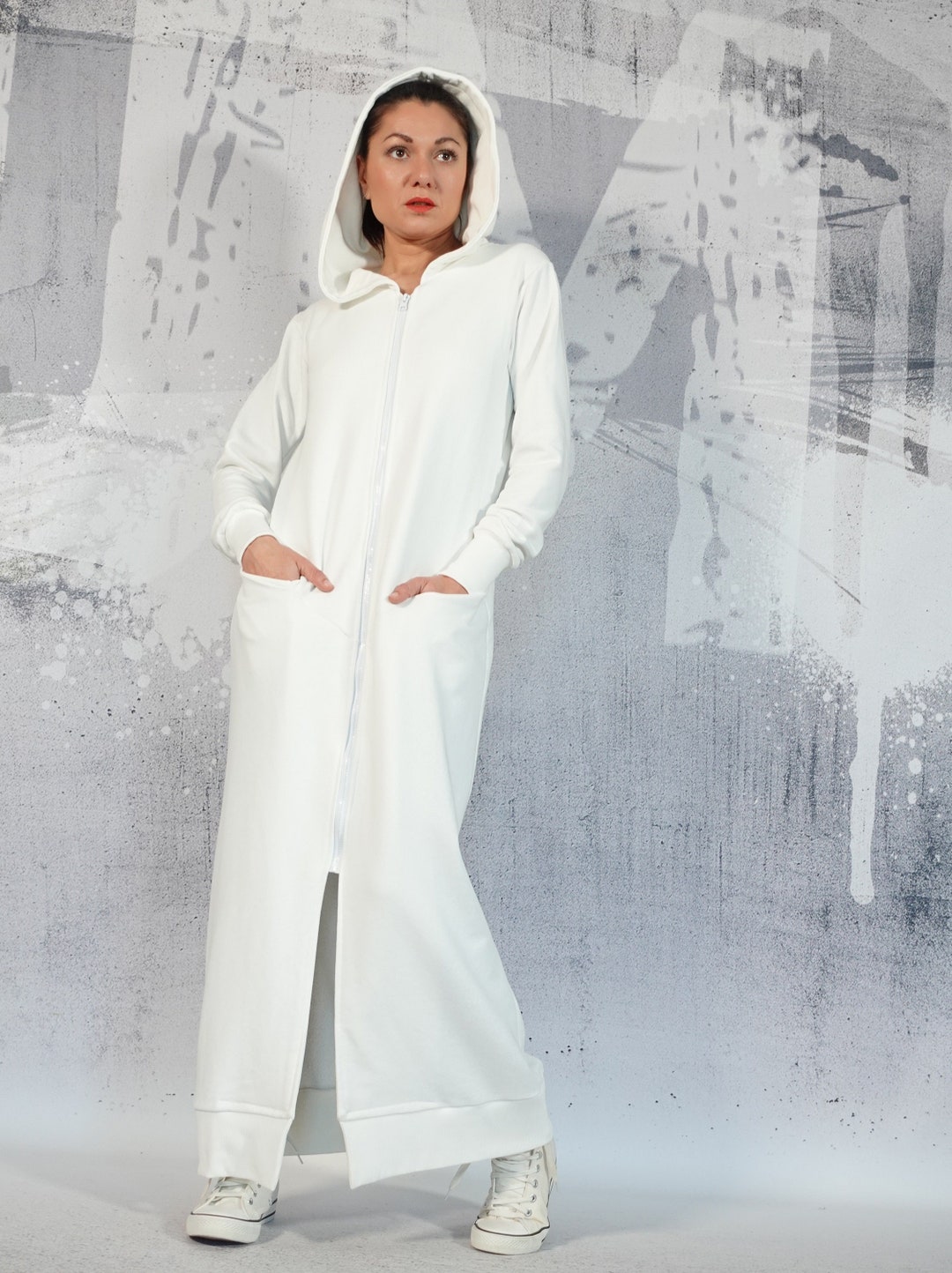 White Sweatshirt, Floor Length Sweatshirt, Hoodie, Custom Sweatshirt ...