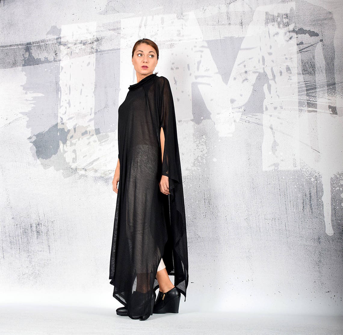 Women's Black Sheer Cape Tunic Black Cape Transparent - Etsy