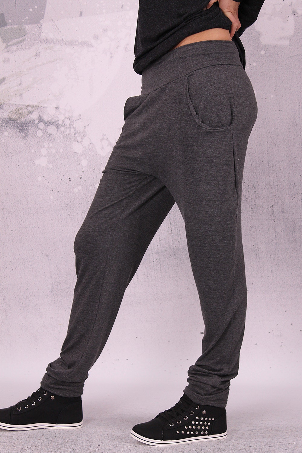 Harem Gray Pantsgray Pants Long Loose Pants With Pockets - Etsy