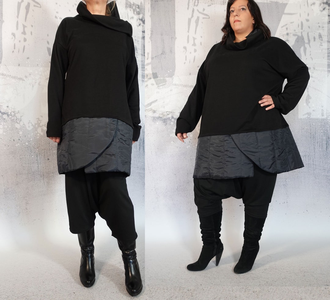 Black Tunic, Warm Tunic, Winter Tunic, Long Tunic, Long Sweatshirt ...
