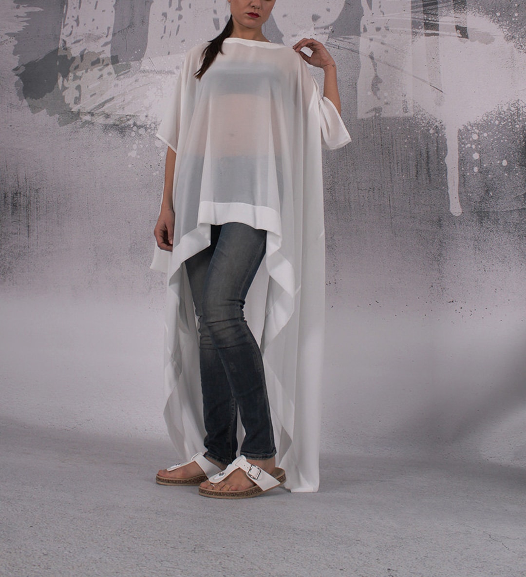 Tunic, Ivory Extravagant Loose Long Asymmetrical Tunic, Plus Size Tunic ...
