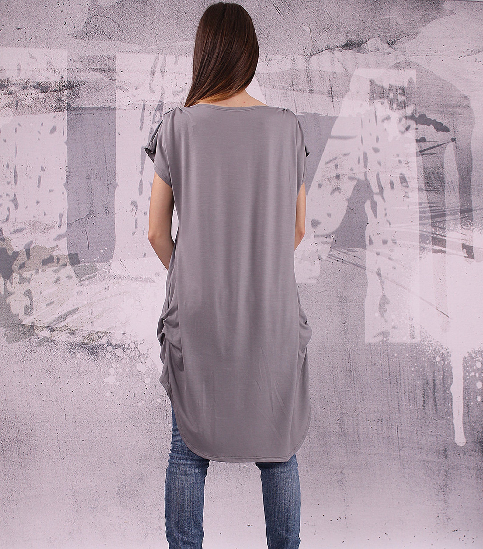 Asymmetrical Gray Tunic Top With Short Sleeves, Loose Tunic, Tunic Top ...