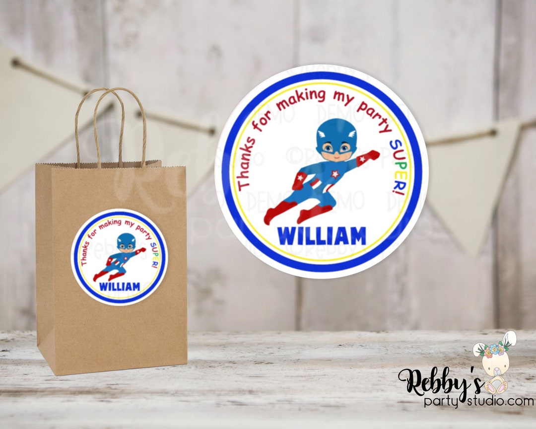 Super Hero Captain Birthday Personalized Round Sticker - Etsy