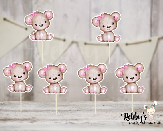 Girl Bear Theme Set of 12 Pink Brown Bear With Bow Baby - Etsy