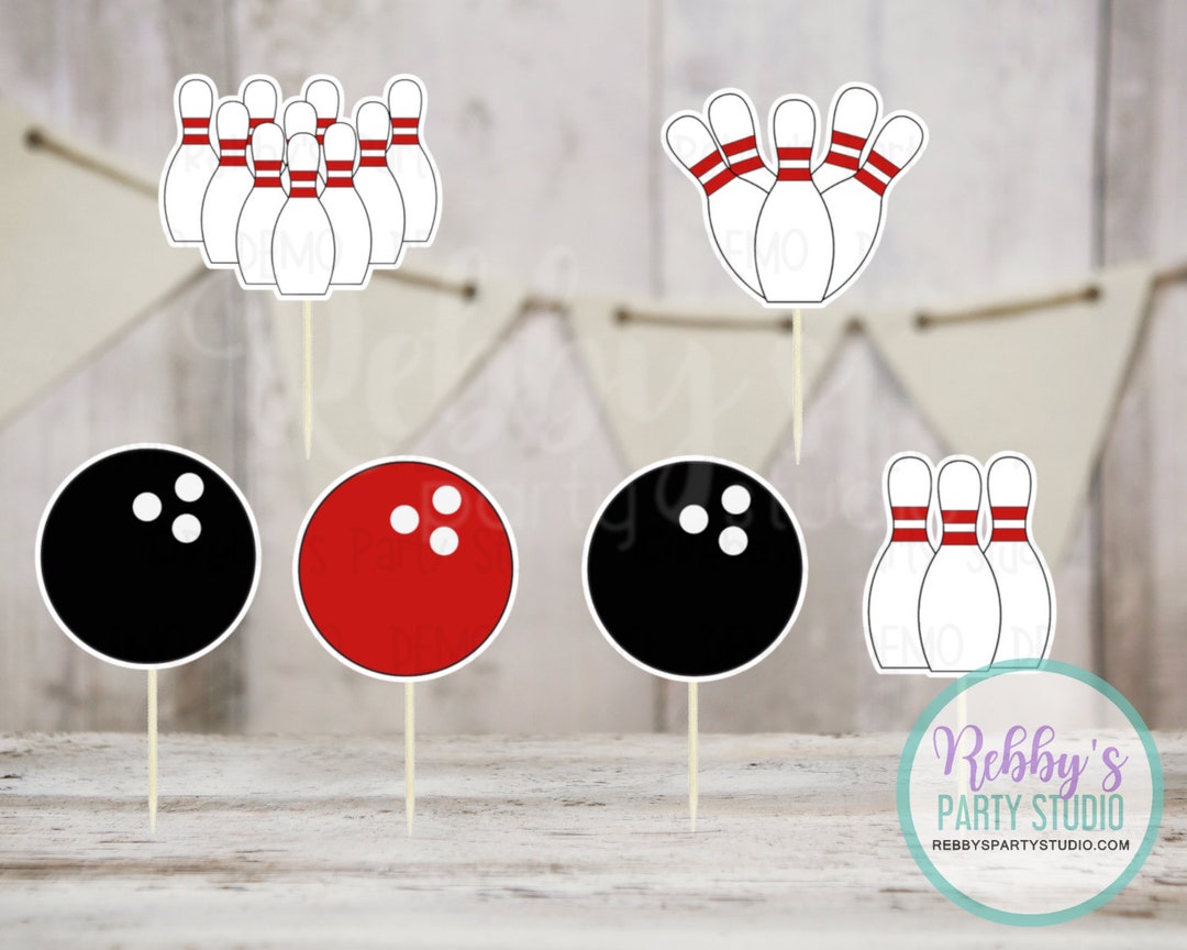 Bowling Party - Set of 12 Assorted Bowling Cupcake Toppers - Etsy