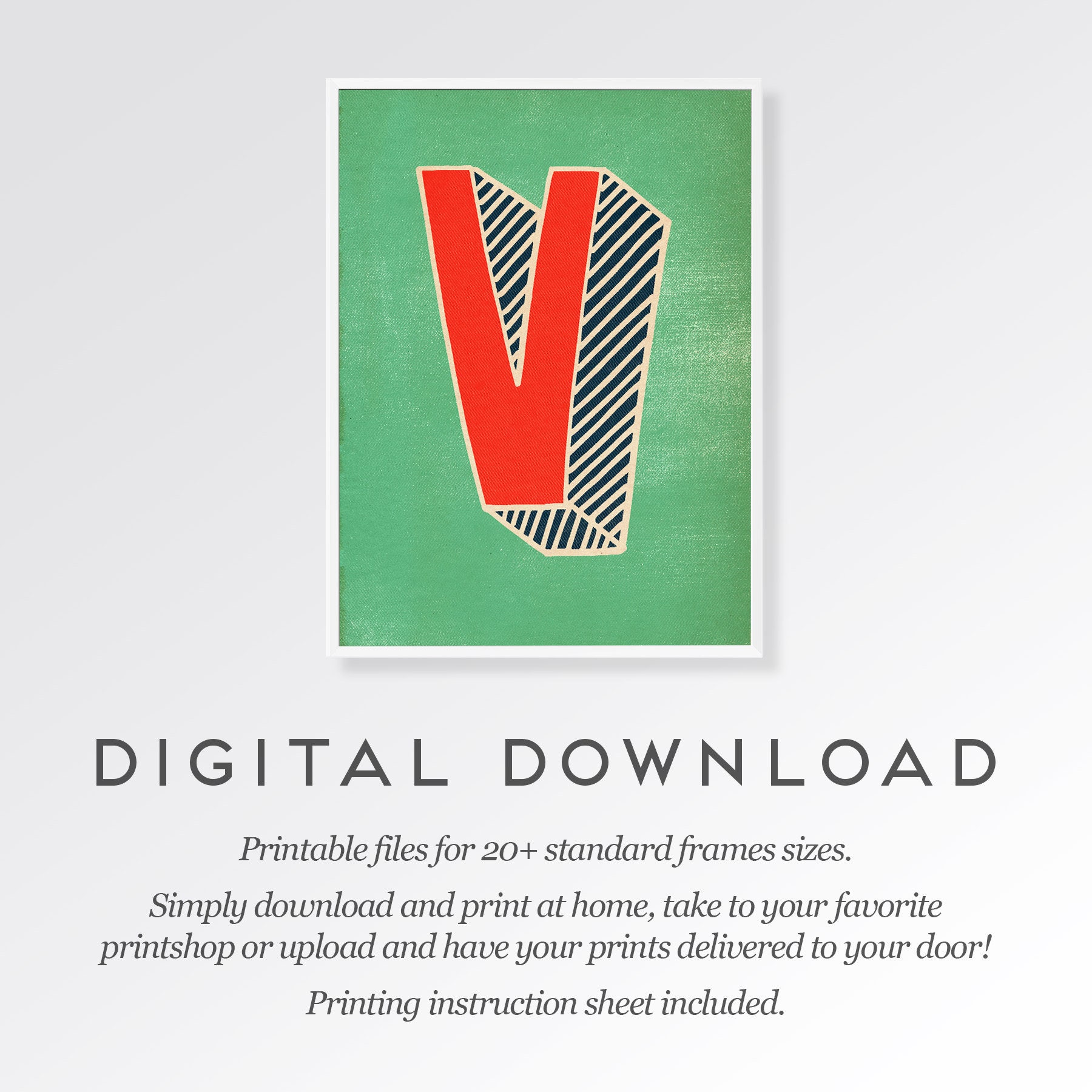 POSTER LETTER V, Printable Art Instant Download, Motivational Print ...