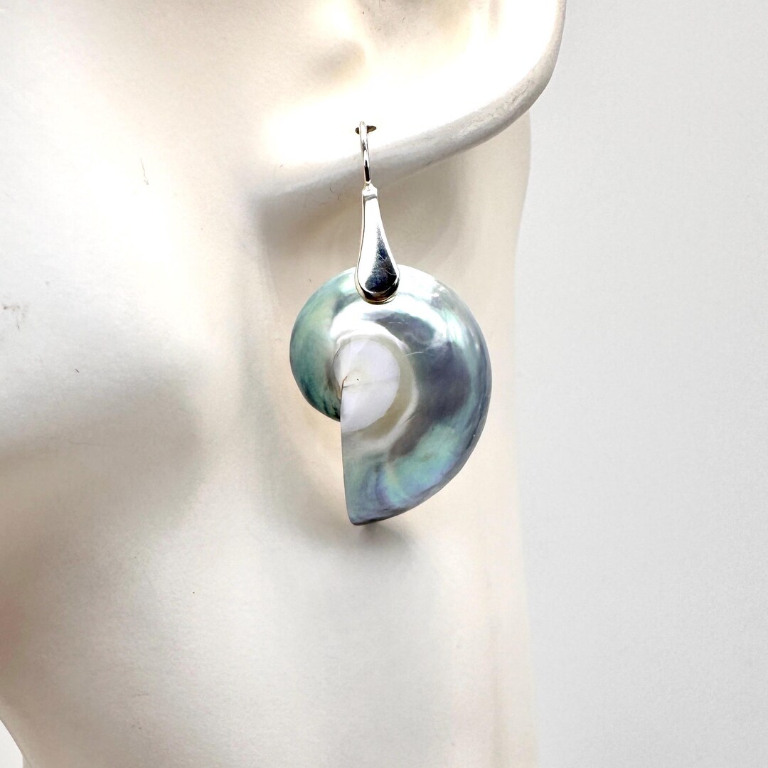 Sterling Silver Unique Nautilus Shell Earrings: Lightweight Capiz Shell ...