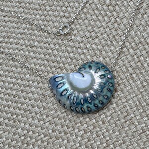 Sterling Silver Blue Nautilus Shell Necklace: Iridescent Capiz Shell ...