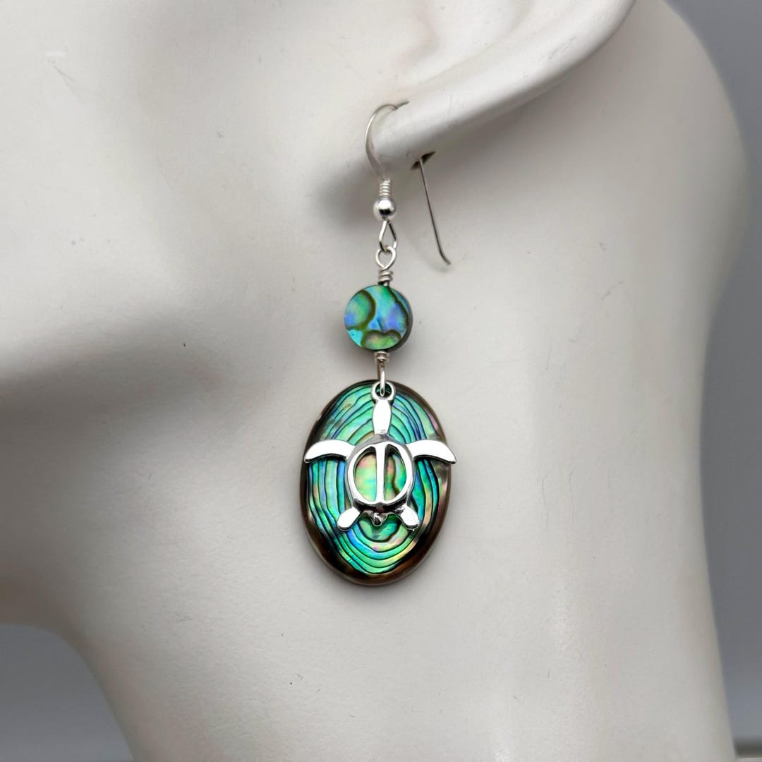 Abalone Sea Turtle Earrings: Sterling Silver Honu Charms - Etsy