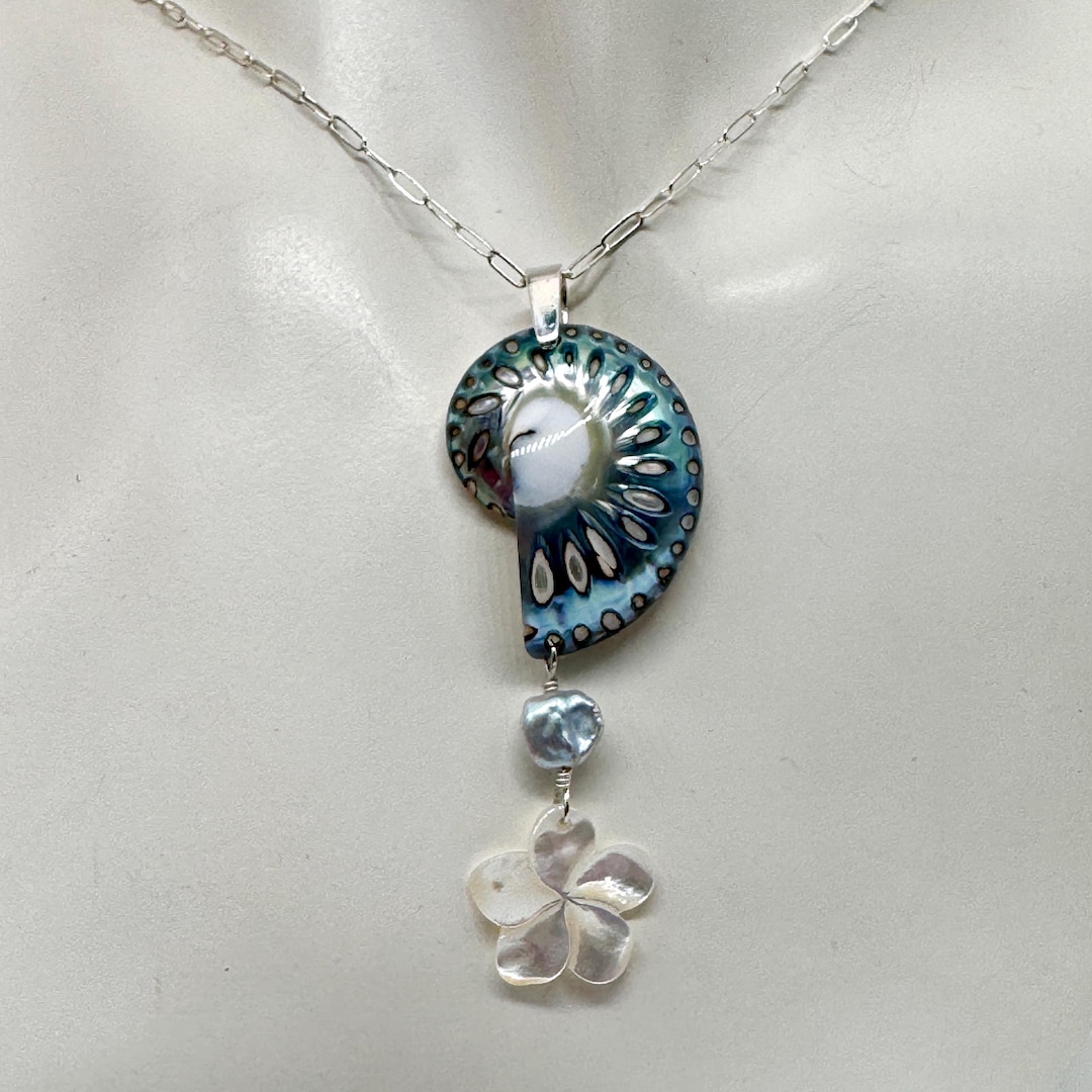 Unique Nautilus and Plumeria Shell Necklace - Etsy