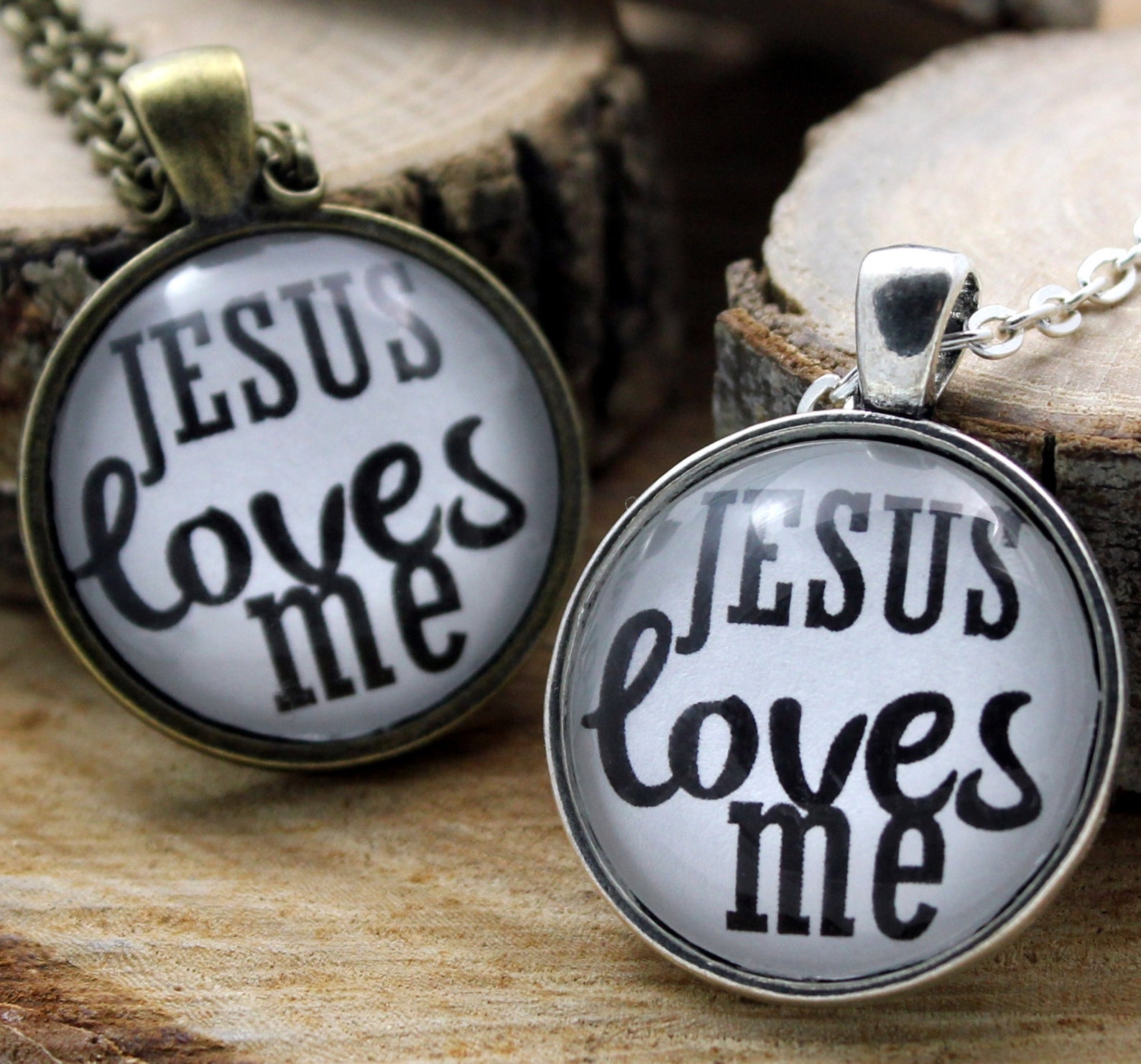 Jesus Loves Me Vintage Style Christian Pendant Necklace - Etsy