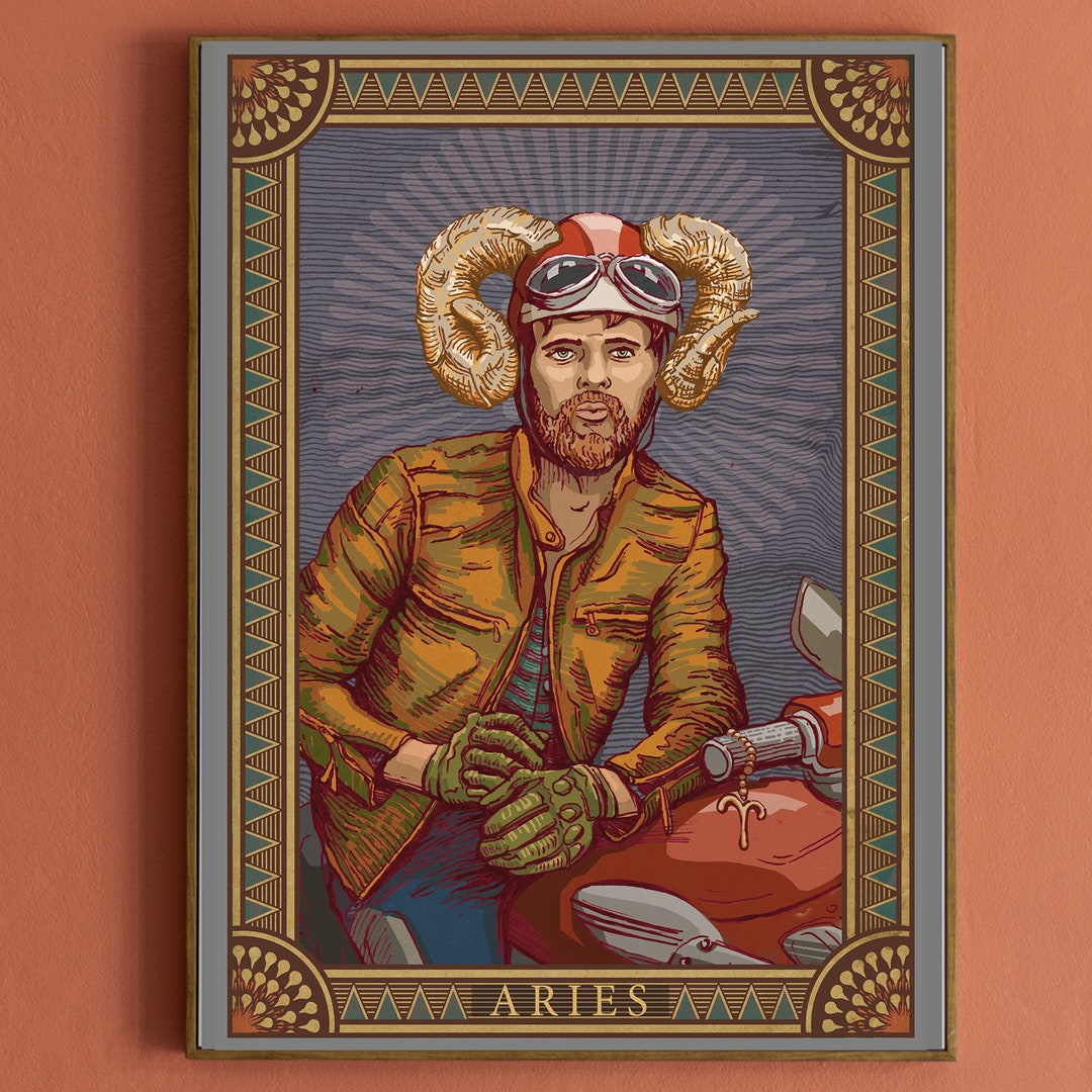 Aries Zodiac Male Print, Mystical Zodiac Astrological Art-print, Star ...