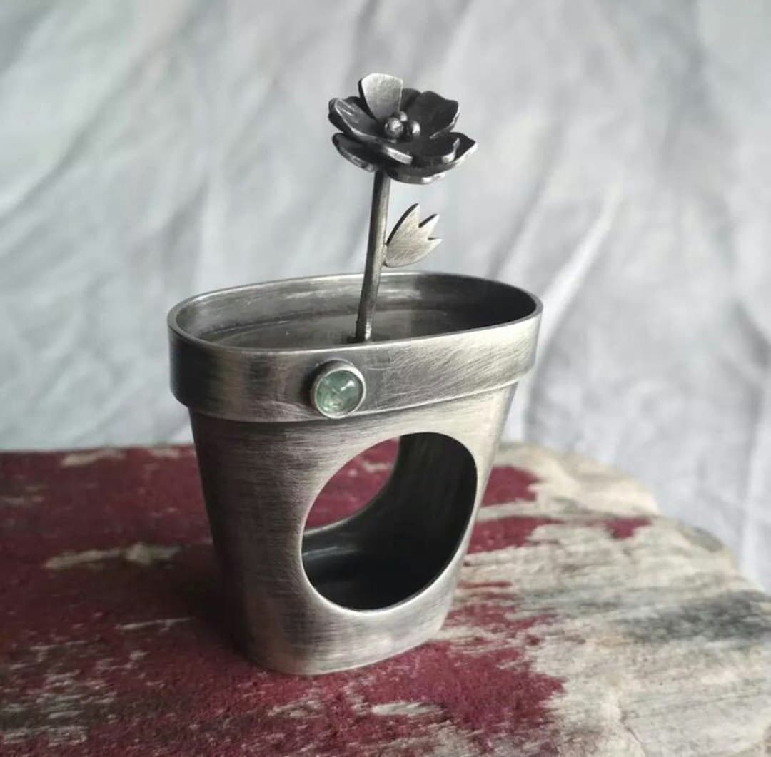Sterling Silver Flower Pot Ring/sterling Silver Flower Ring/miniature ...