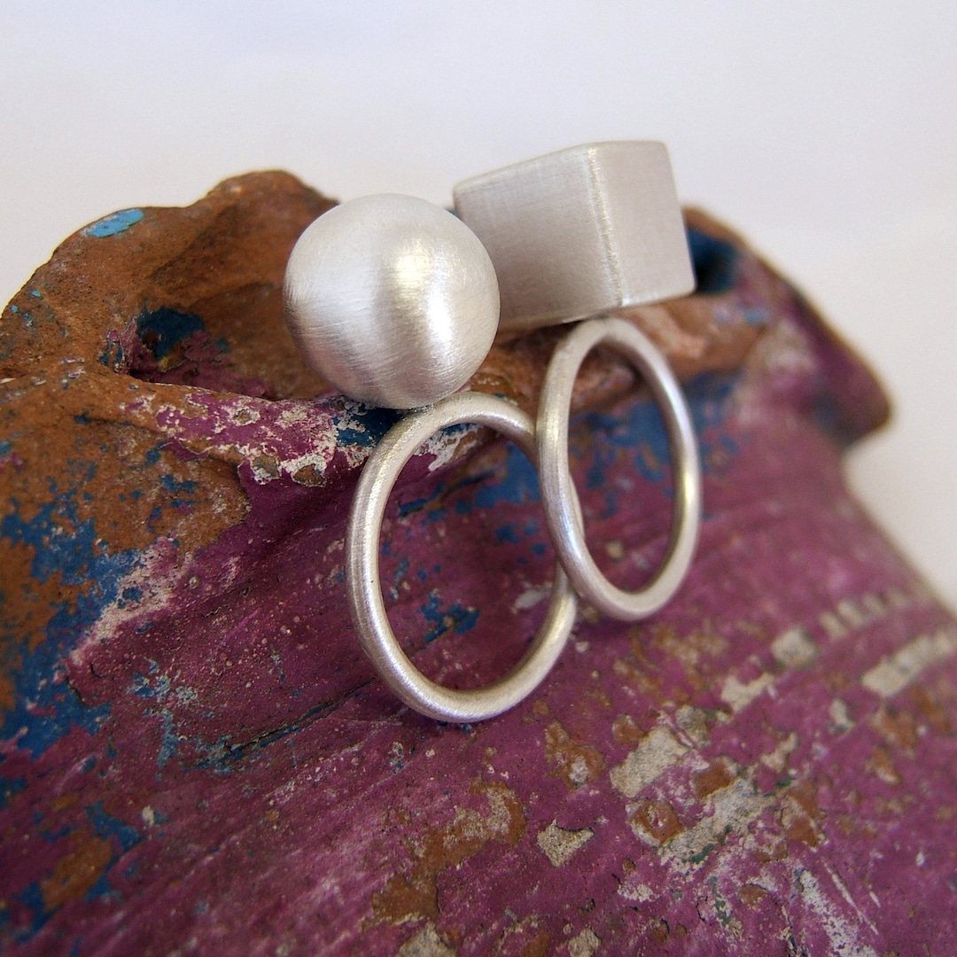 Sterling Silver Sphere Ring/sterling Silver Cube Ring/sphere - Etsy