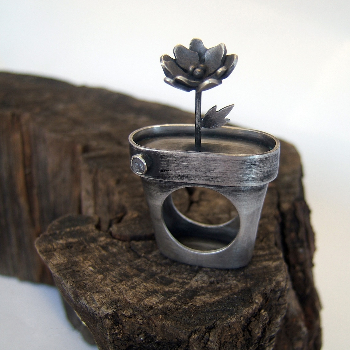 Sterling Silver Flower Pot Ring/sterling Silver Flower - Etsy