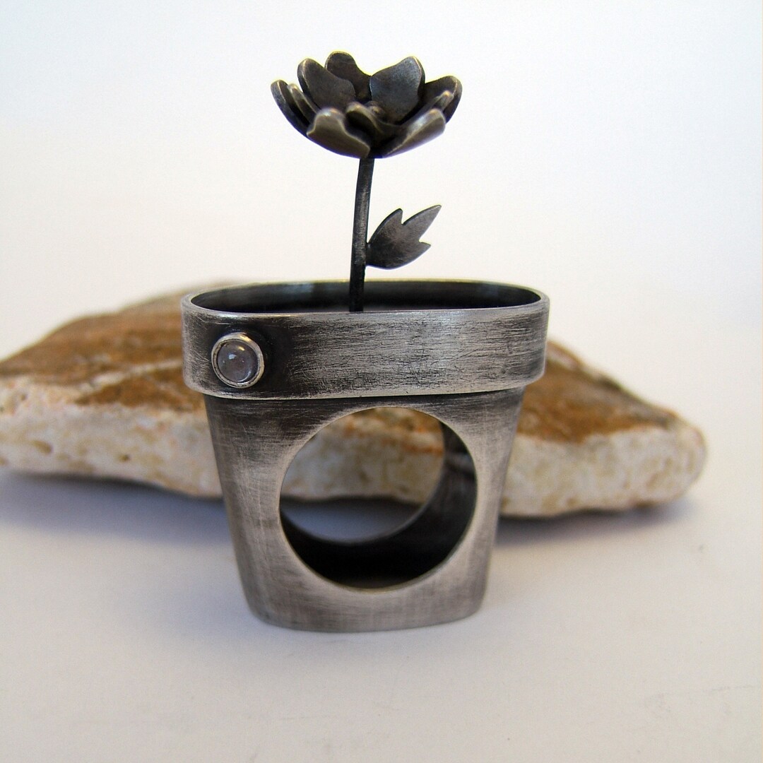 Sterling Silver Flower Pot Ring/sterling Silver Flower - Etsy