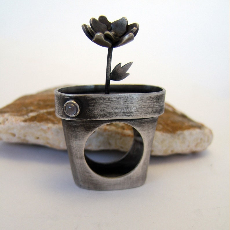 Sterling Silver Flower Pot Ring/sterling Silver Flower - Etsy