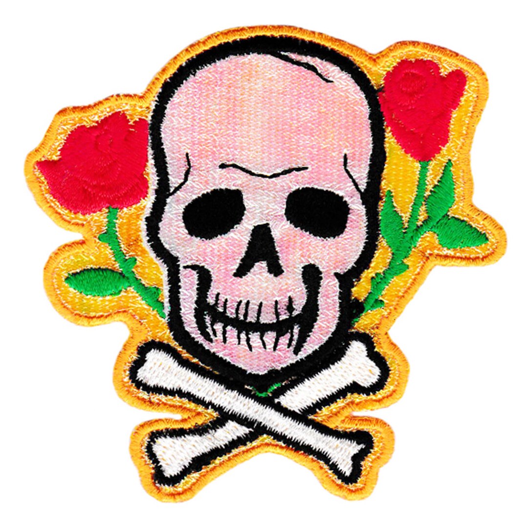 Cool Skull Crossbones & Roses Patch 9cm Applique - Etsy
