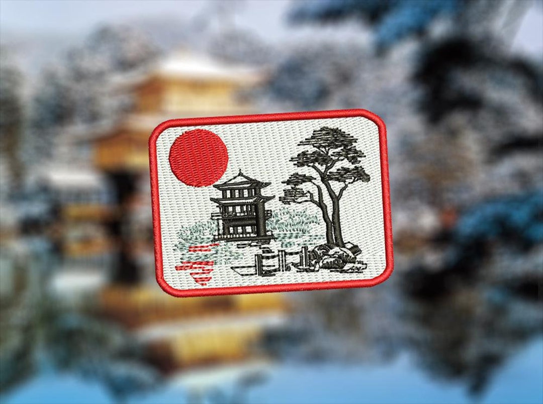 Beautiful Japan Style Temple Pagoda Rising Sun Morale Patch for Trucker ...