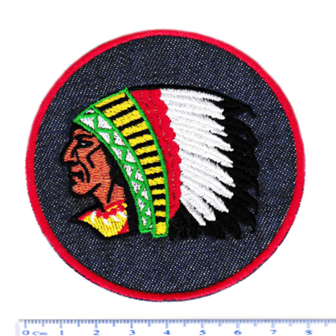 Large Indian Chief Vintage Style Biker Patch Badge on Denim 8cm / 3.2 ...