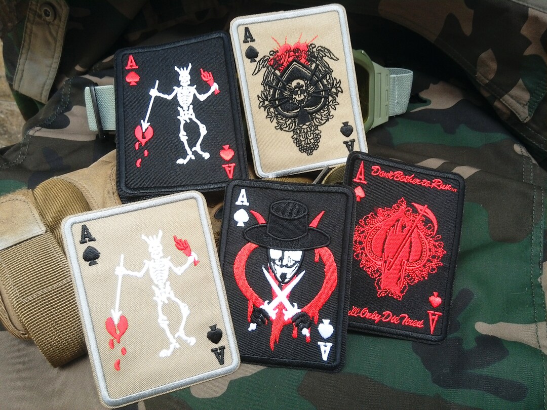 Cool Tactical ACE Death Playing Cards Embroidered Morale Patch Badge 10 ...