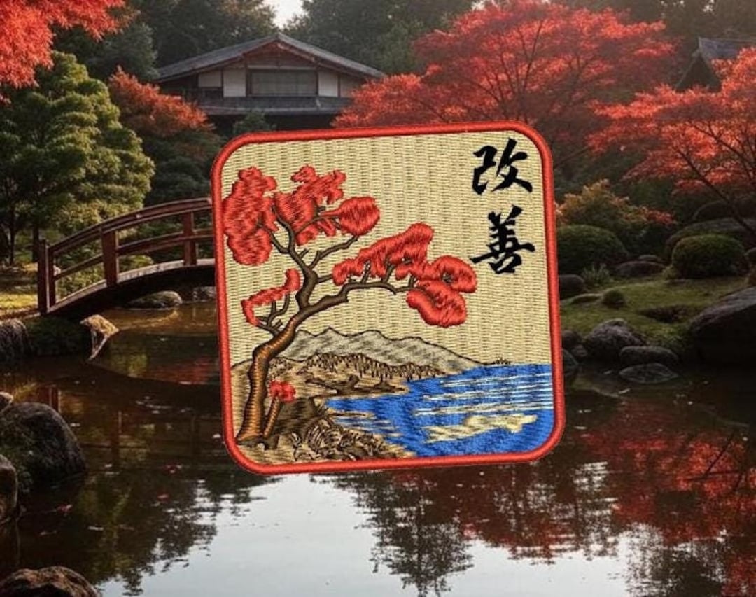 Japan Kaizen Style Landscape Rising Sun Morale Patch for Trucker Hat or ...