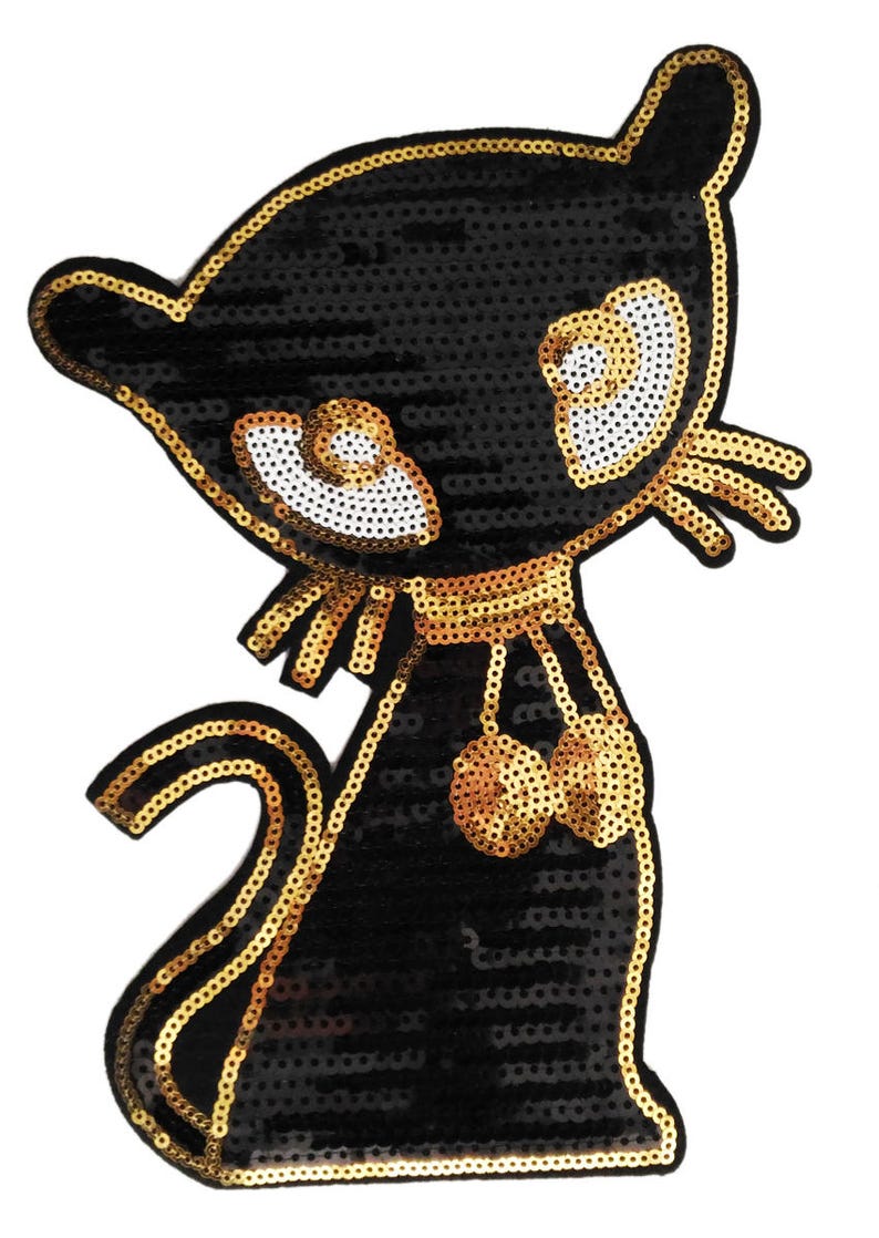 XXL Extra Large Stunning Black Sequin Kitty Cat Patch 21cm - Etsy