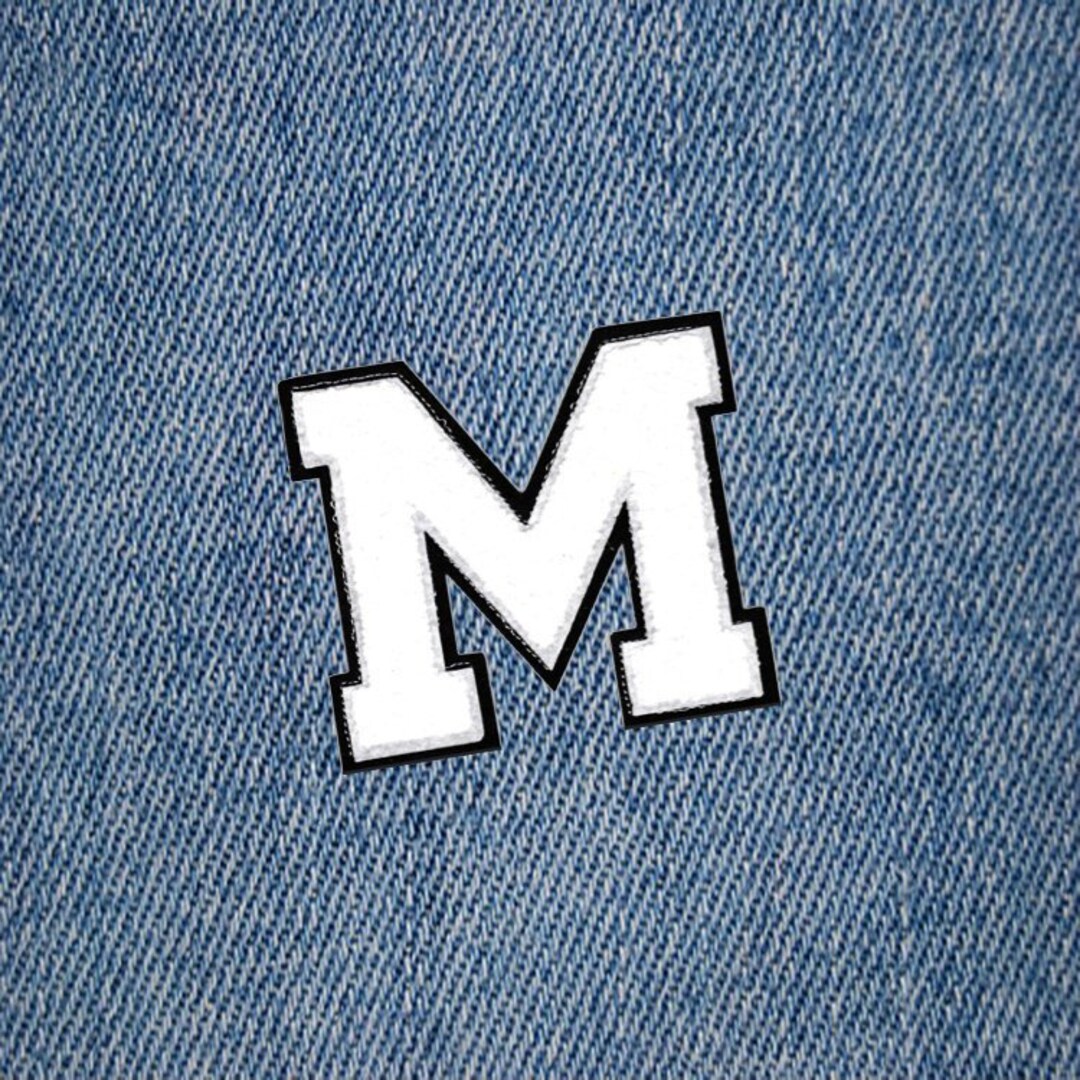 Large Chenille White Letter m Patch 12cm Mike Mary Matt Michelle Mark ...
