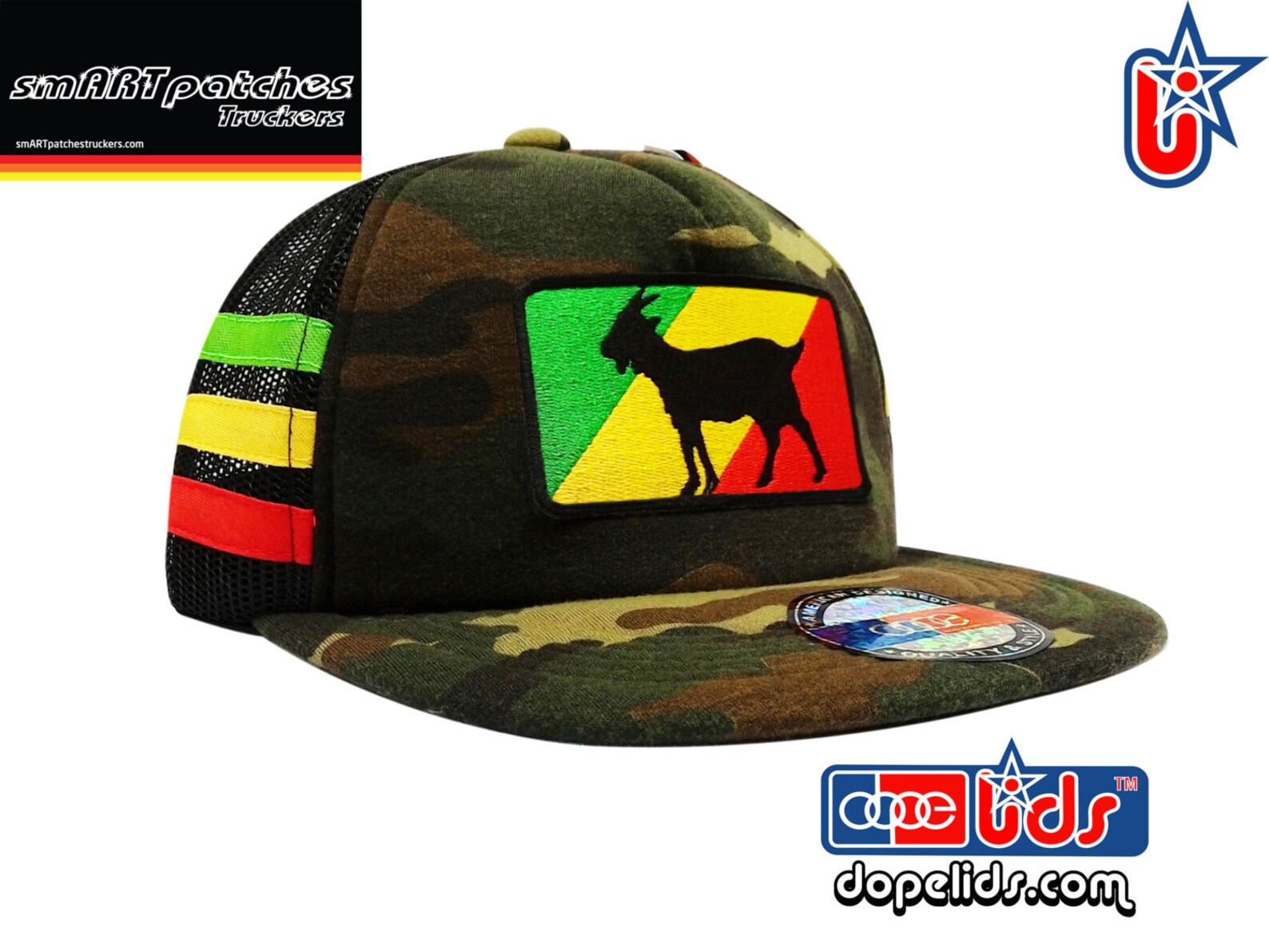 Smartpatches Truckers Camo Rasta Goat Trucker Hat Cap Reggae Hip Hop ...