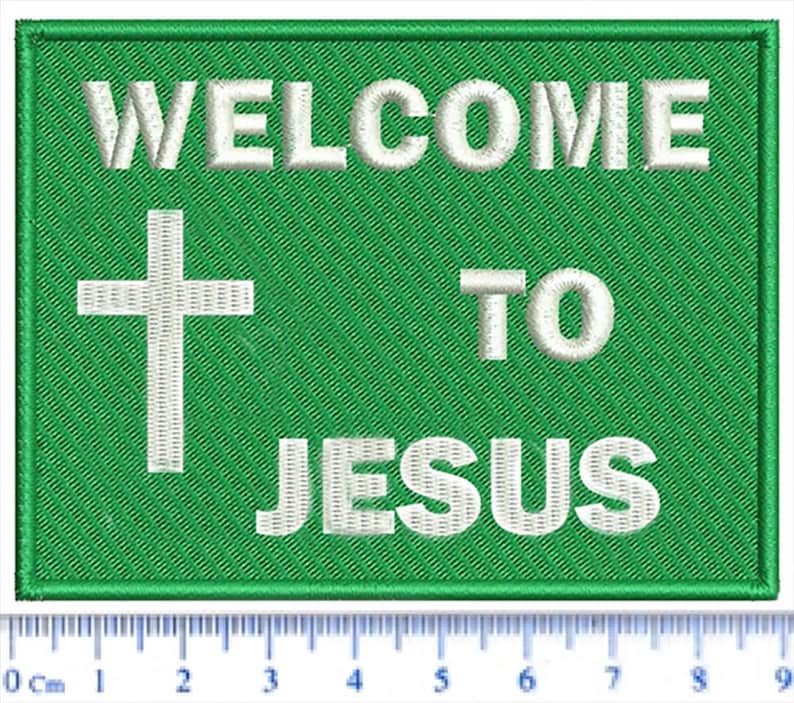 Welcome to Jesus Christian Cross State Road Sign City Country Patch for ...