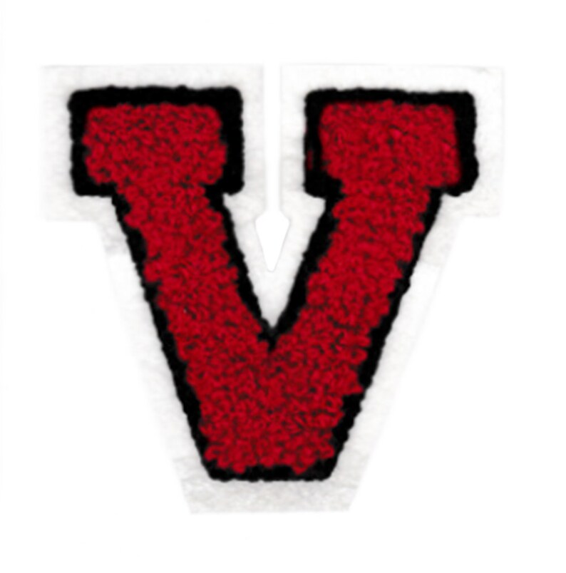 Large 8cm Red Chenille V Patch Badge Valerie Victory Vinny Vince Velma ...