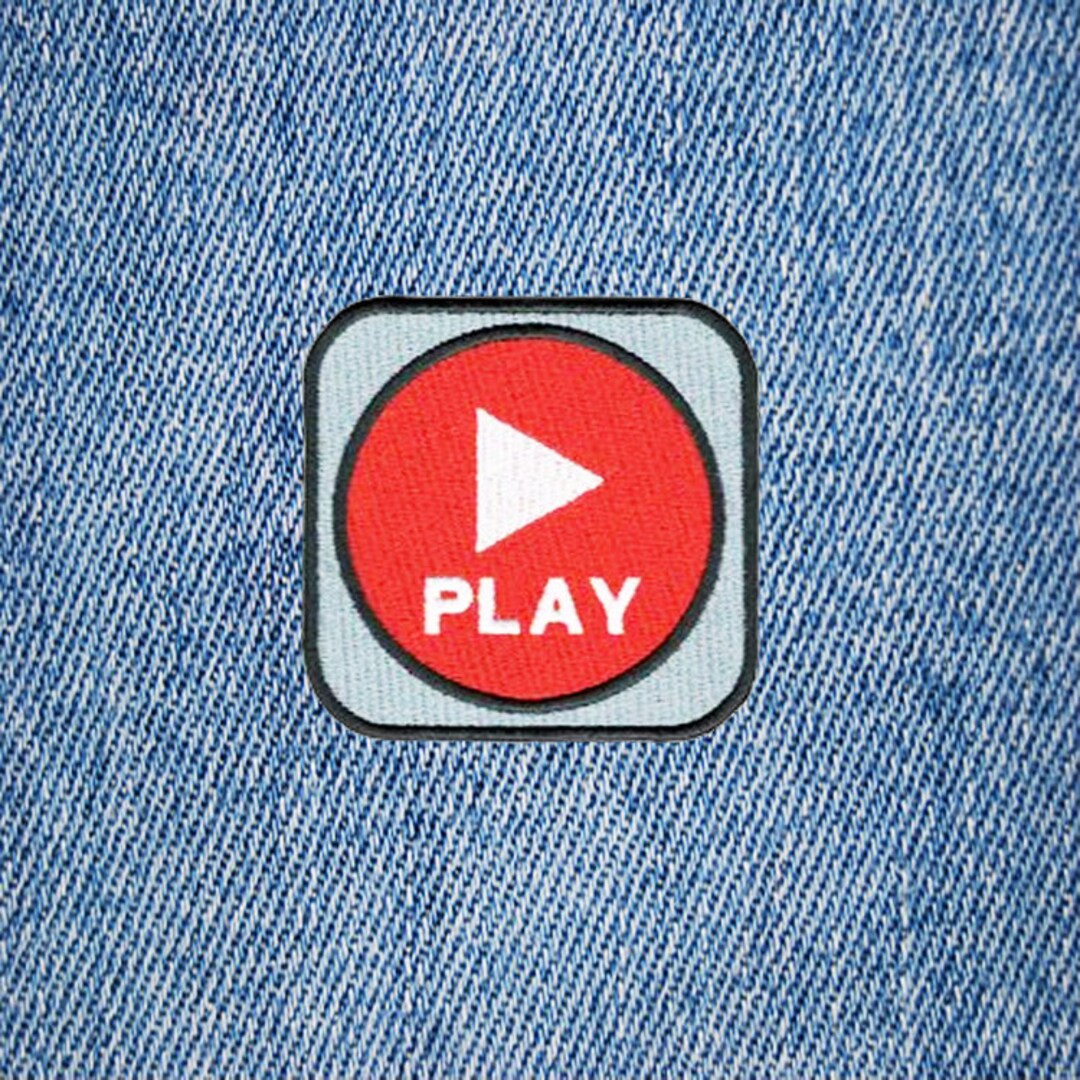 Cool PLAY Button Embroidered Patch 8cm / 3.2 Inch Applique Iron on or ...