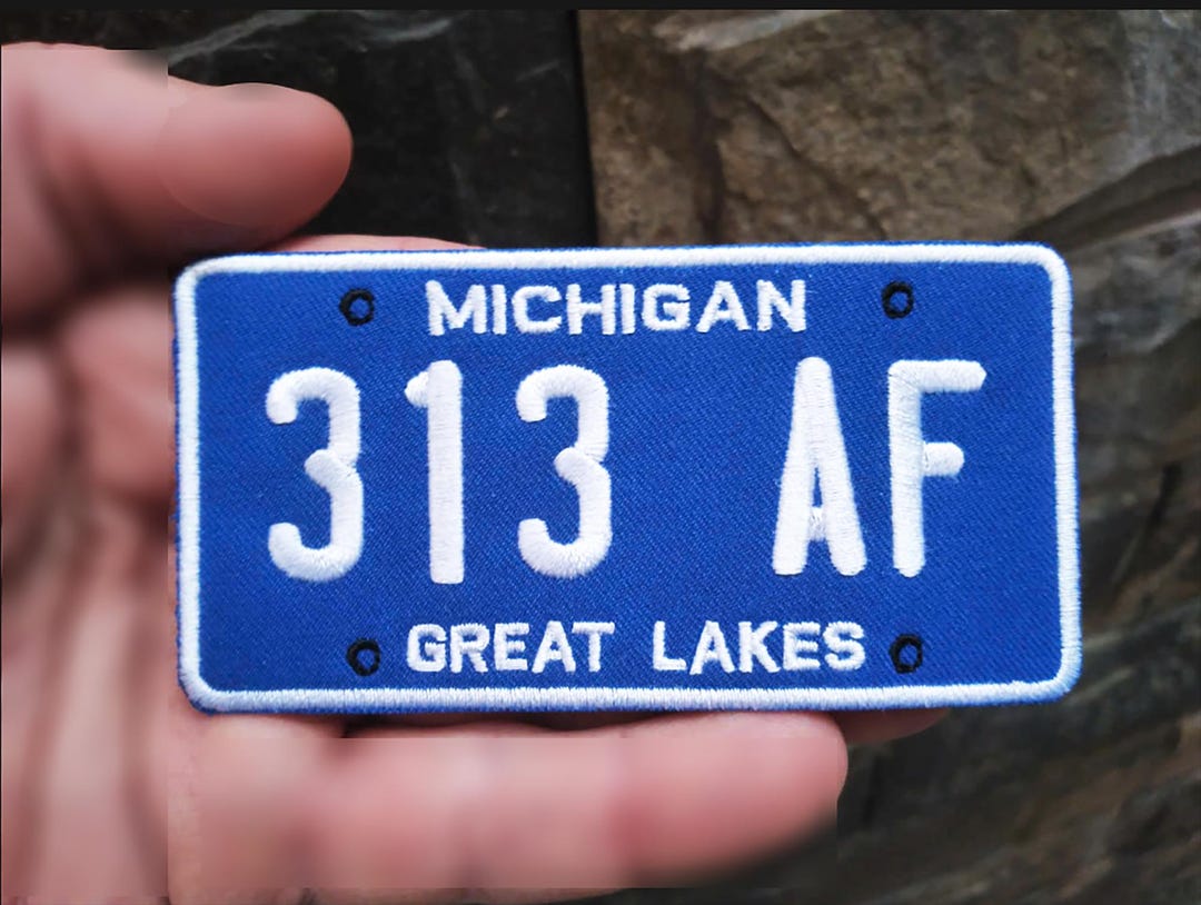 Detroit Michigan 313 AF License Plate Patch Hip Hop Rap 10cm - 4 Inches ...