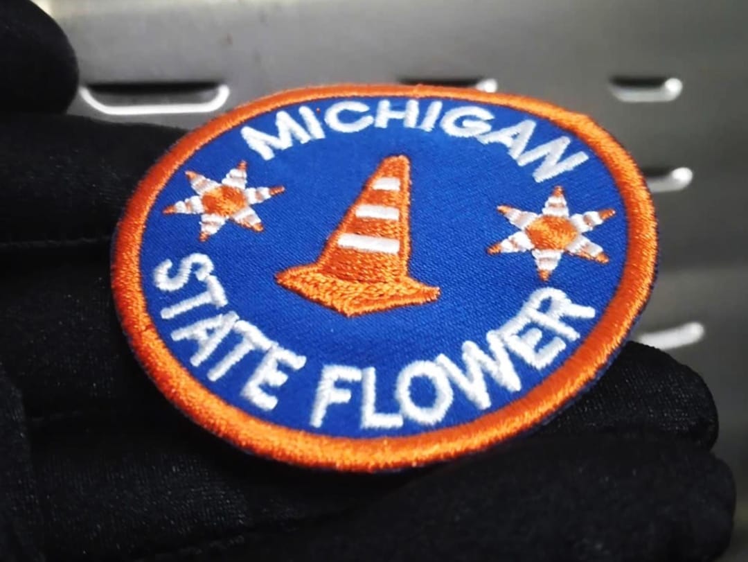 Detroit Michigan State Flower Construction Traffic Cone Patch Patches ...