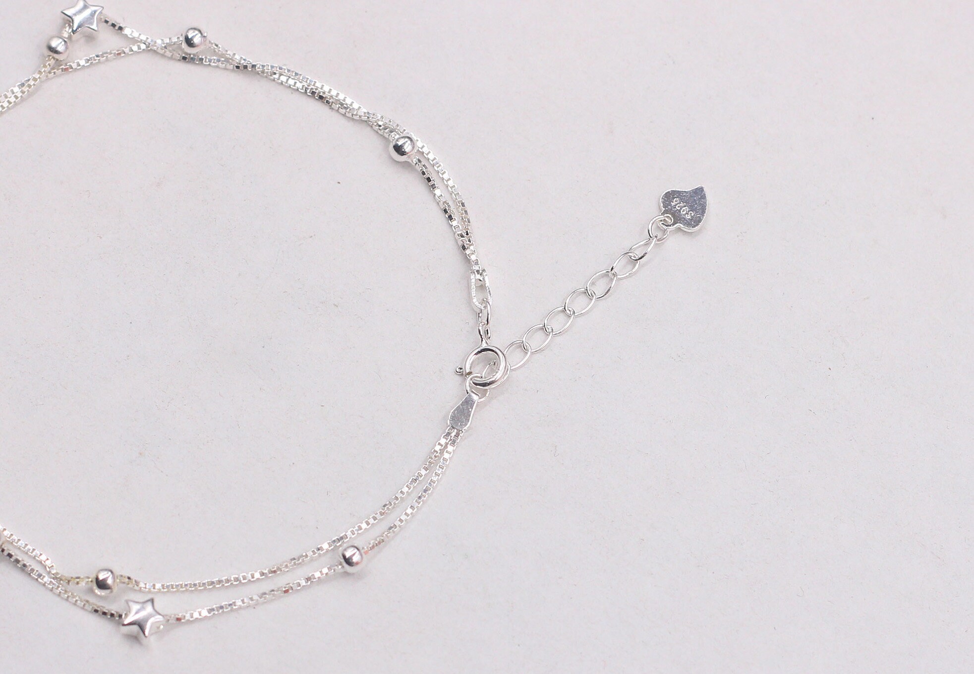 Stars and Beads Sterling Silver Anklets 925 Silver Charms | Etsy