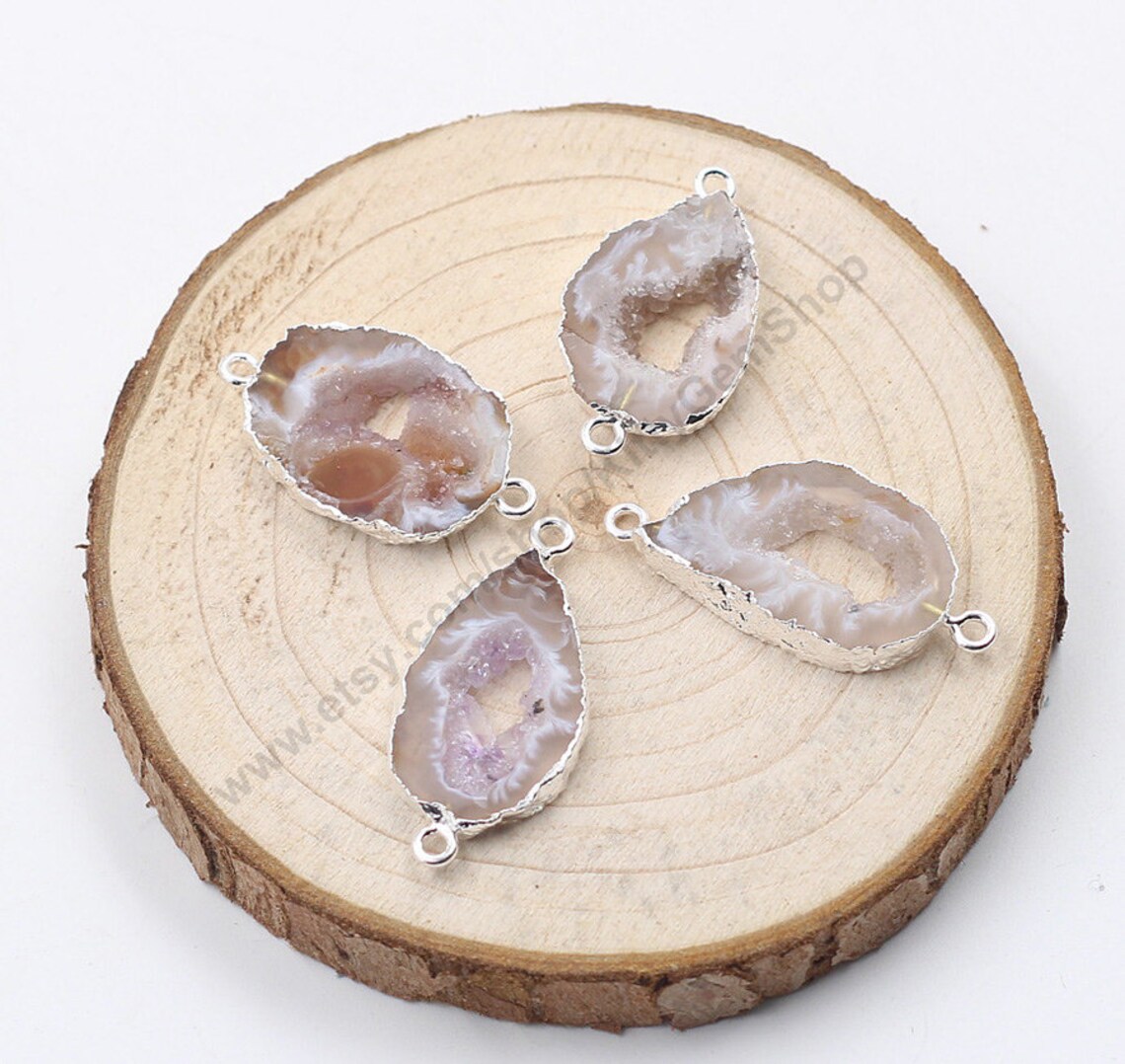 Druzy Connectors Drusy Druzzy With Electroplated Silver | Etsy