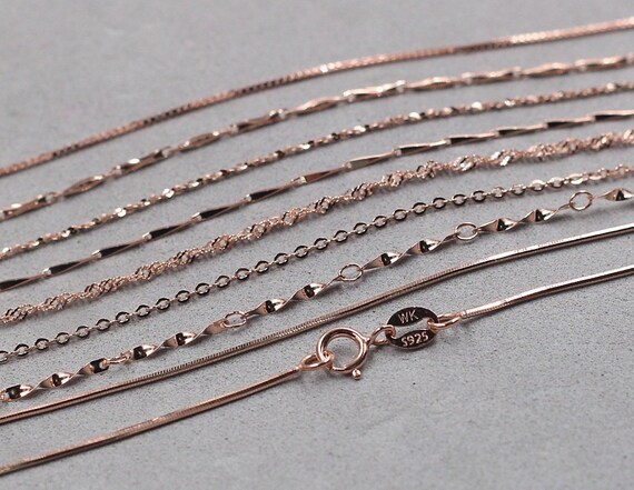 925 Sterling Silver Rose Gold Plated Chain Necklaces 925 - Etsy