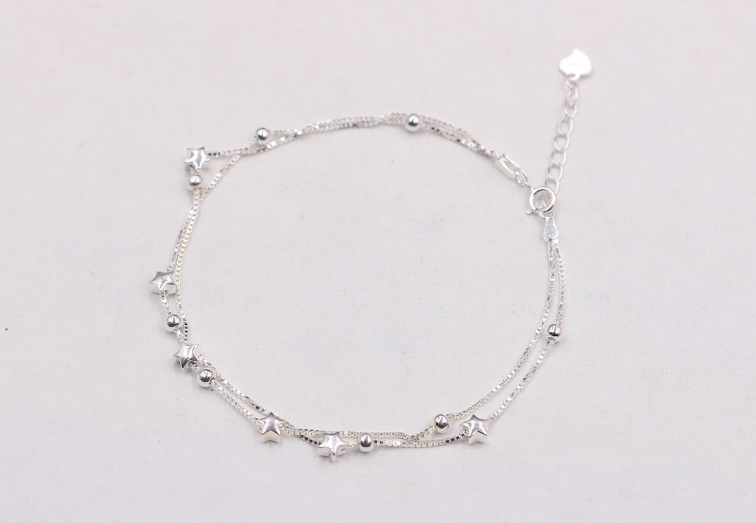 Stars and Beads Sterling Silver Anklets -- 925 Silver Charms Jewelry ...