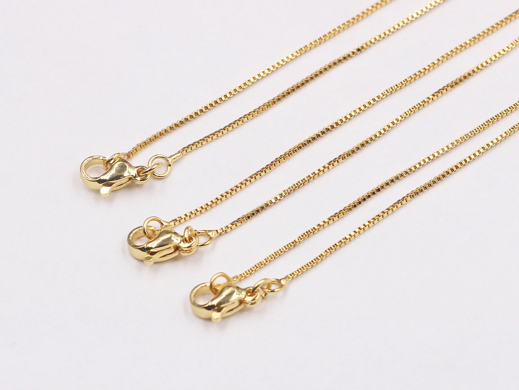 18K Box Chain Gold Plated Necklace With Losbter Clasp - Etsy