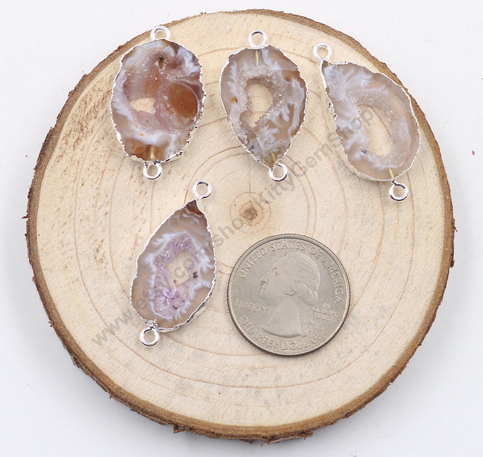 Druzy Connectors Drusy Druzzy With Electroplated Silver | Etsy