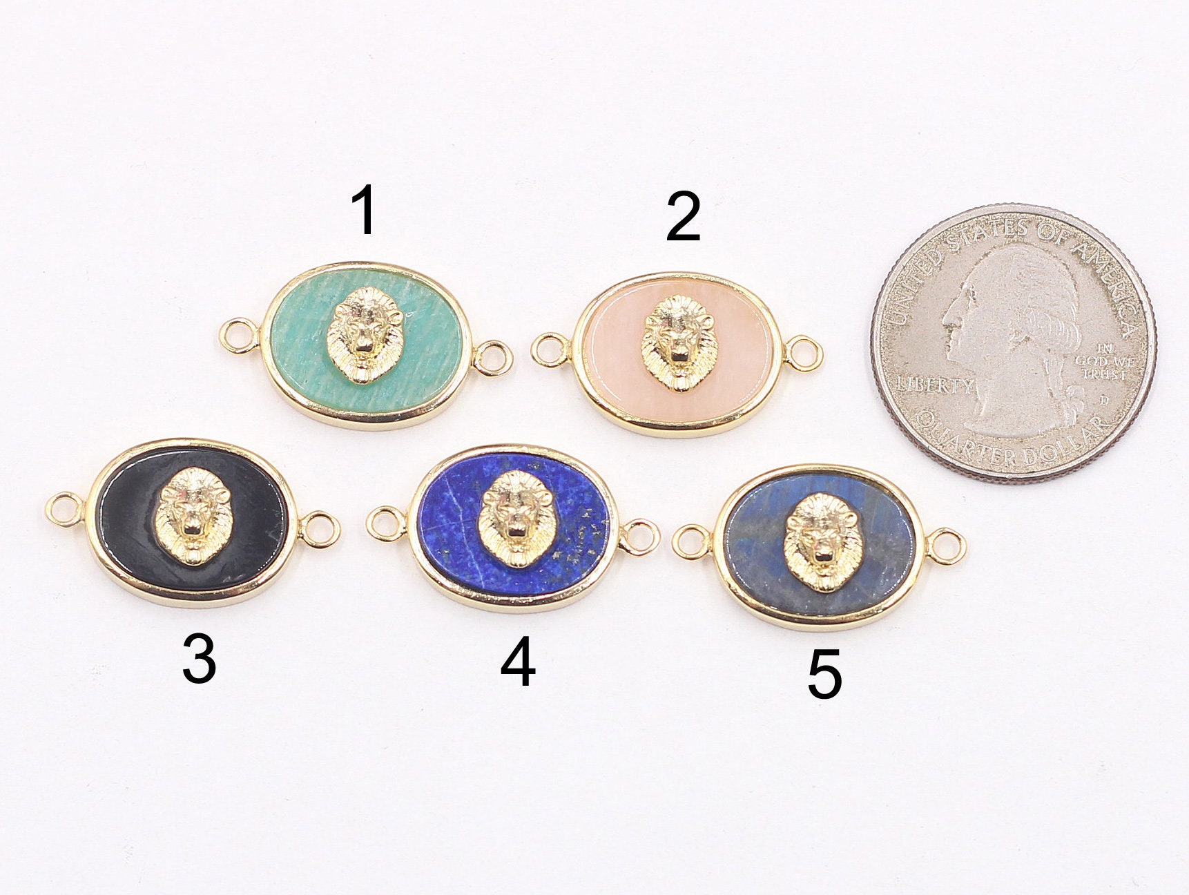 18mm Gemstones Lion Connectors -- With Electroplated Gold Edge Gemstone ...