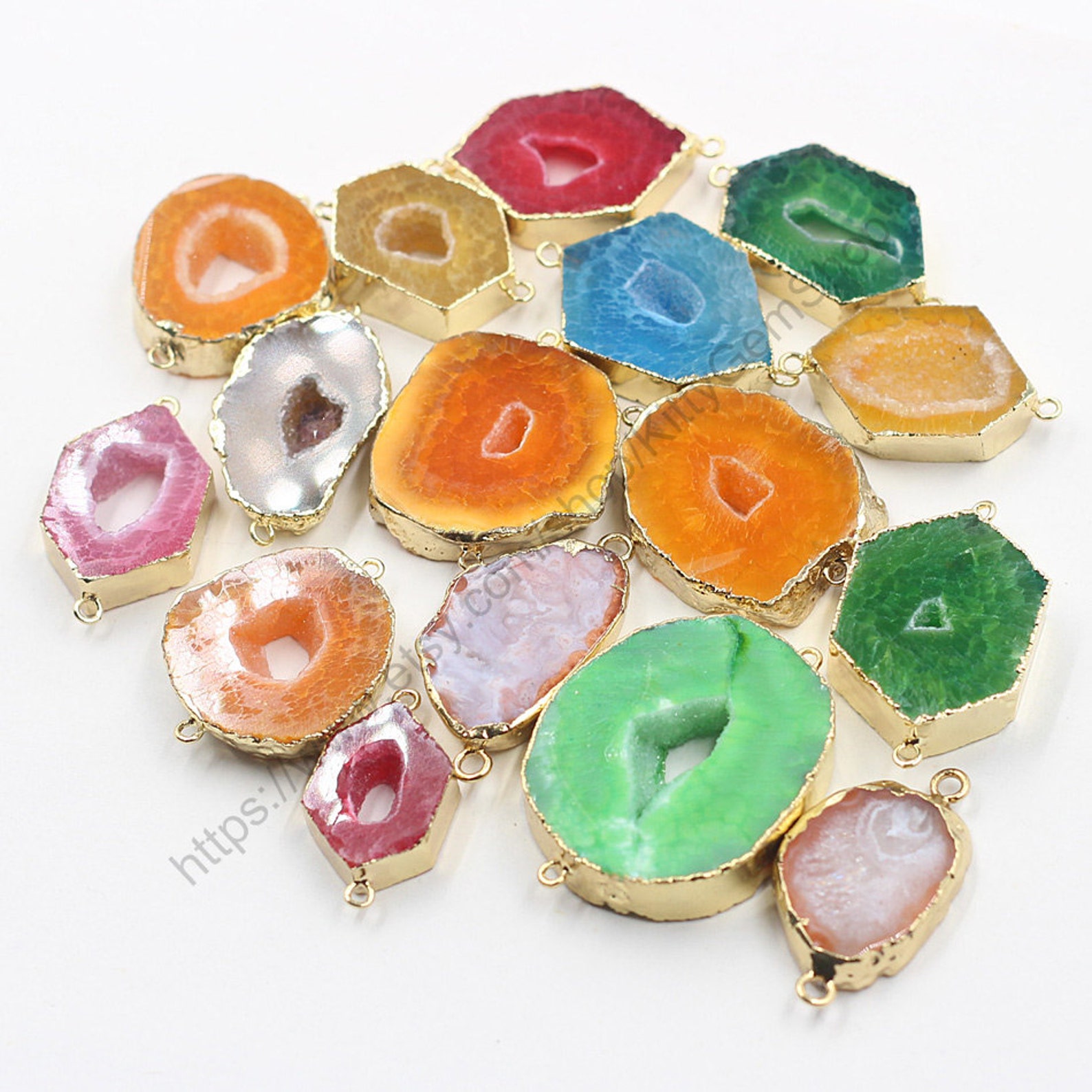 Druzy Connectors Agate Druzy Drusy With Electroplated Gold - Etsy