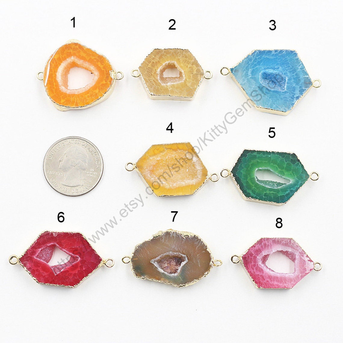 Druzy Connectors Agate Druzy Drusy With Electroplated Gold - Etsy