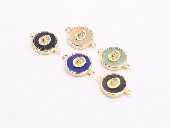 15mm Gemstones Lion Connectors With Electroplated Gold Edge - Etsy
