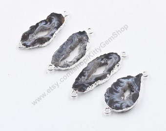 Druzy Connectors Drusy Druzzy With Electroplated Silver | Etsy