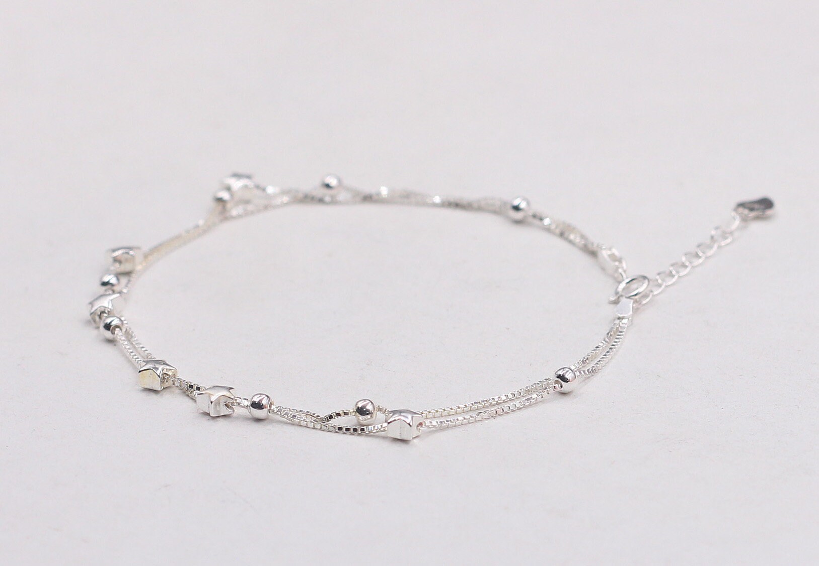 Stars and Beads Sterling Silver Anklets 925 Silver Charms | Etsy